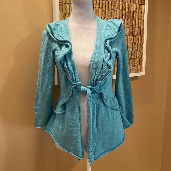 Moth | Sweaters | Moth Turquoise Blue Cotton Cardigan With Front Tie ...